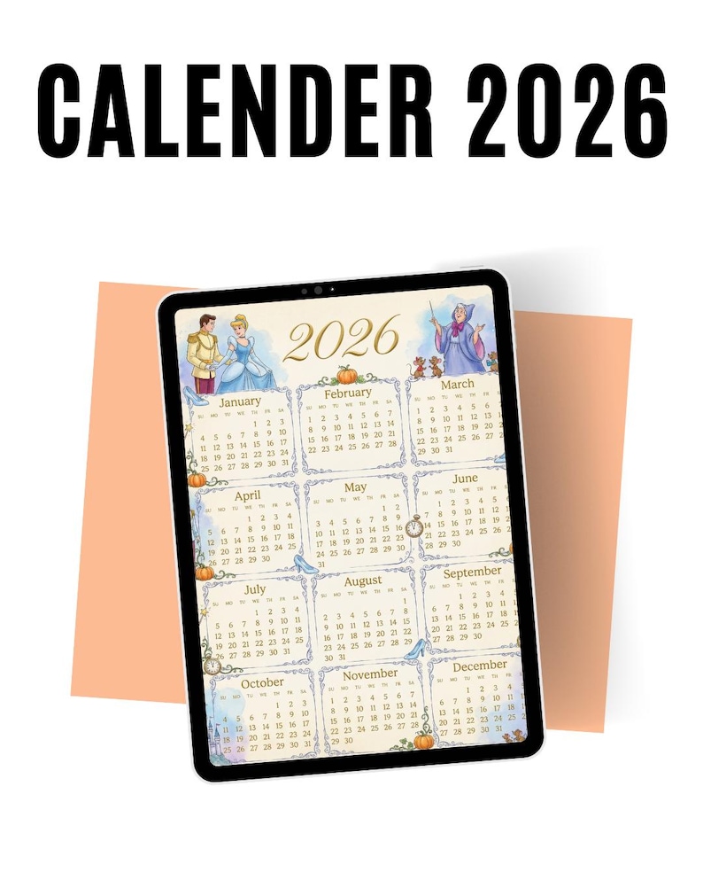 2026 Princess Theme Calendar Printable | Fairy Tale Planner | Digital ...