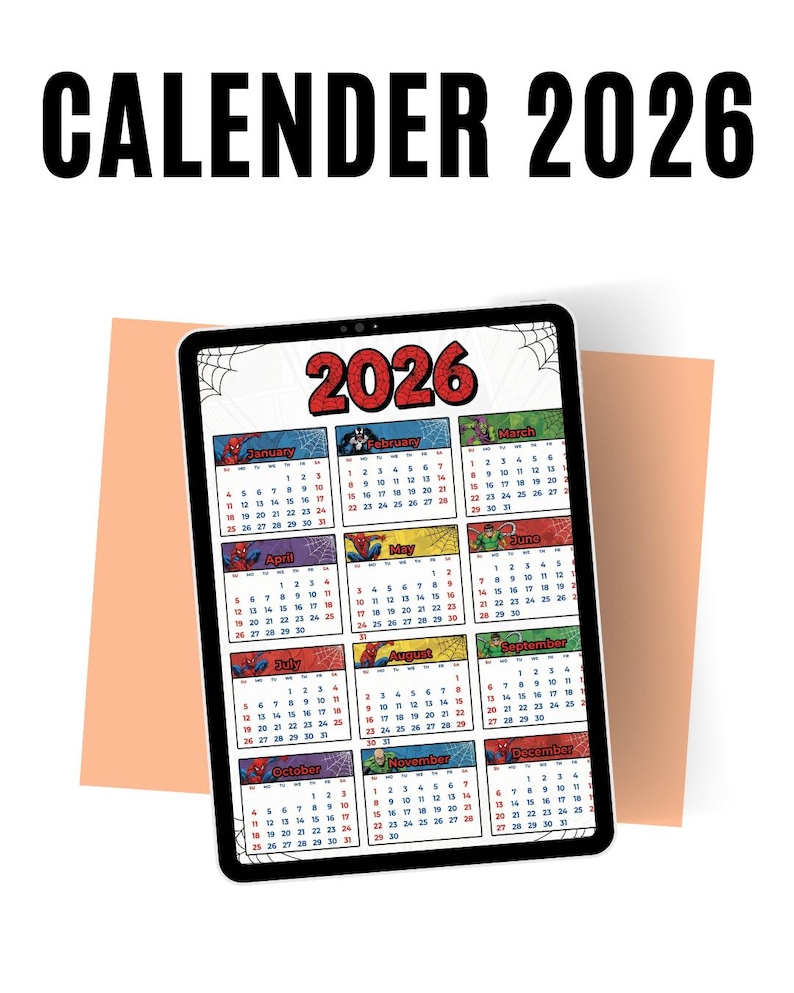 2026 Superhero Theme Calendar Printable | Comic Style Planner | Digital ...