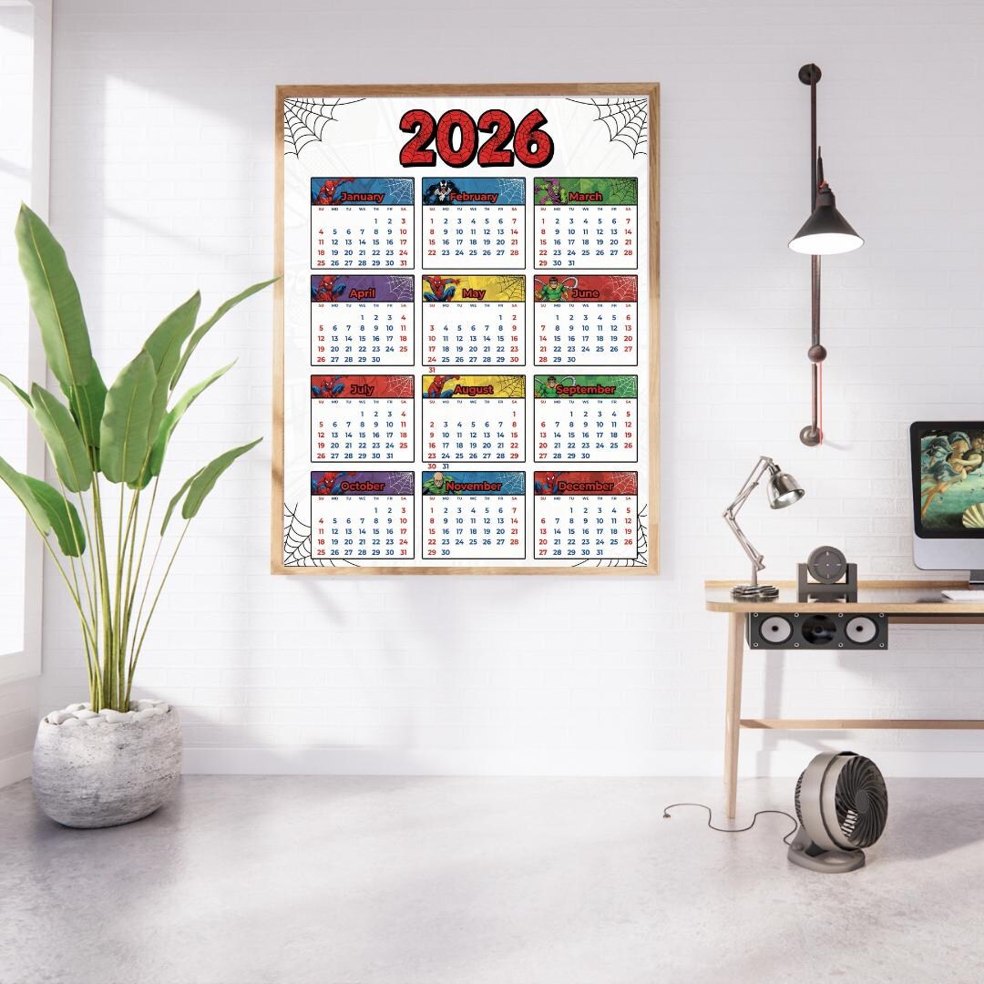 2026 Superhero Theme Calendar Printable | Comic Style Planner | Digital ...
