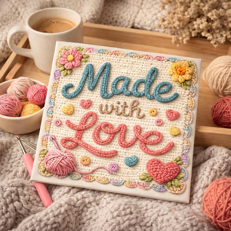 Faux Yarn Crochet Made With Love PNG | Crochet Patterns for Beginners ...