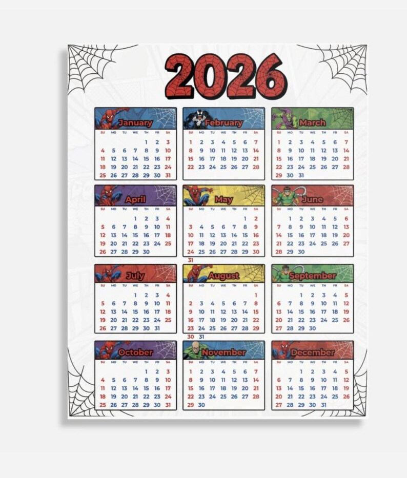 2026 Superhero Theme Calendar Printable | Comic Style Planner | Digital ...