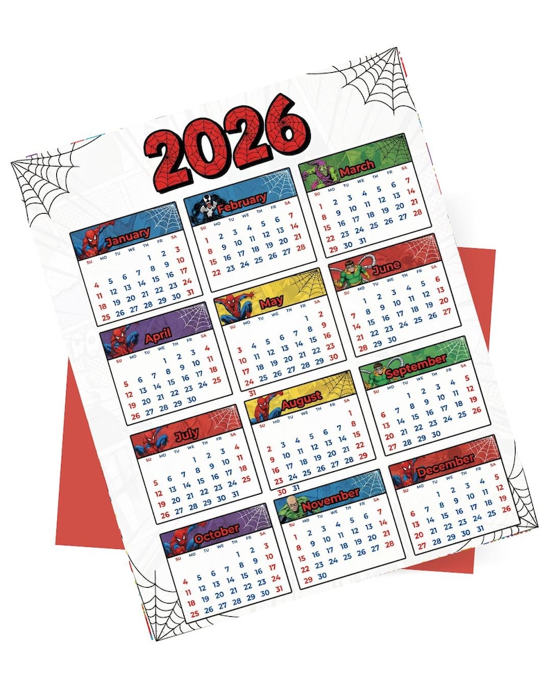 2026 Superhero Theme Calendar Printable | Comic Style Planner | Digital ...