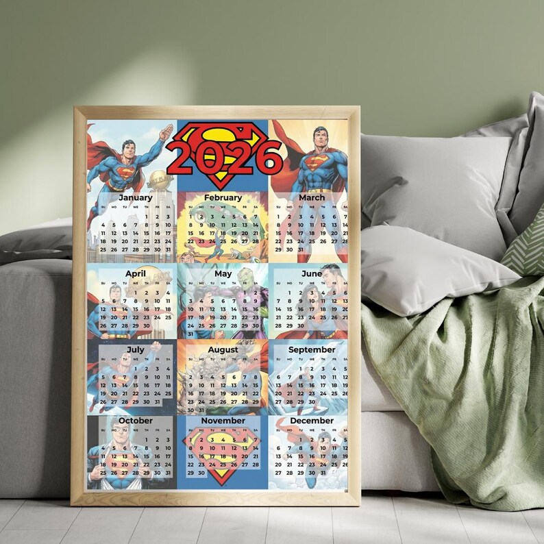 2026 Superhero Theme Calendar Printable Planner | Comic Style Organizer ...