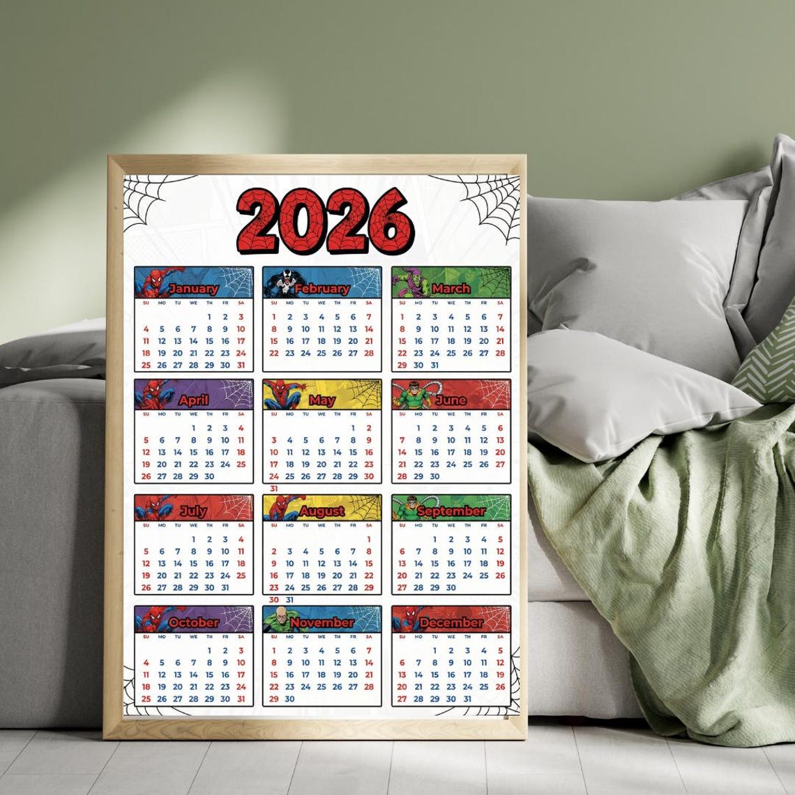2026 Superhero Theme Calendar Printable | Comic Style Planner | Digital ...