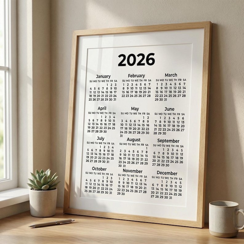 2026 Calendar Printable | Digital Download | 2026 Year-at-a-glance ...