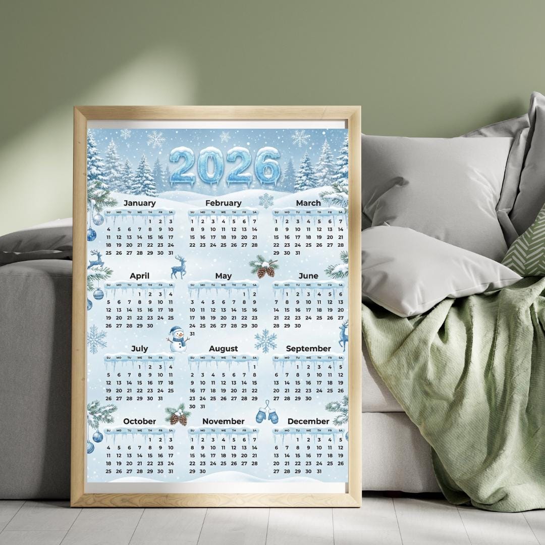 2026 Winter Theme Calendar Printable | Snow Planner | Digital Download ...
