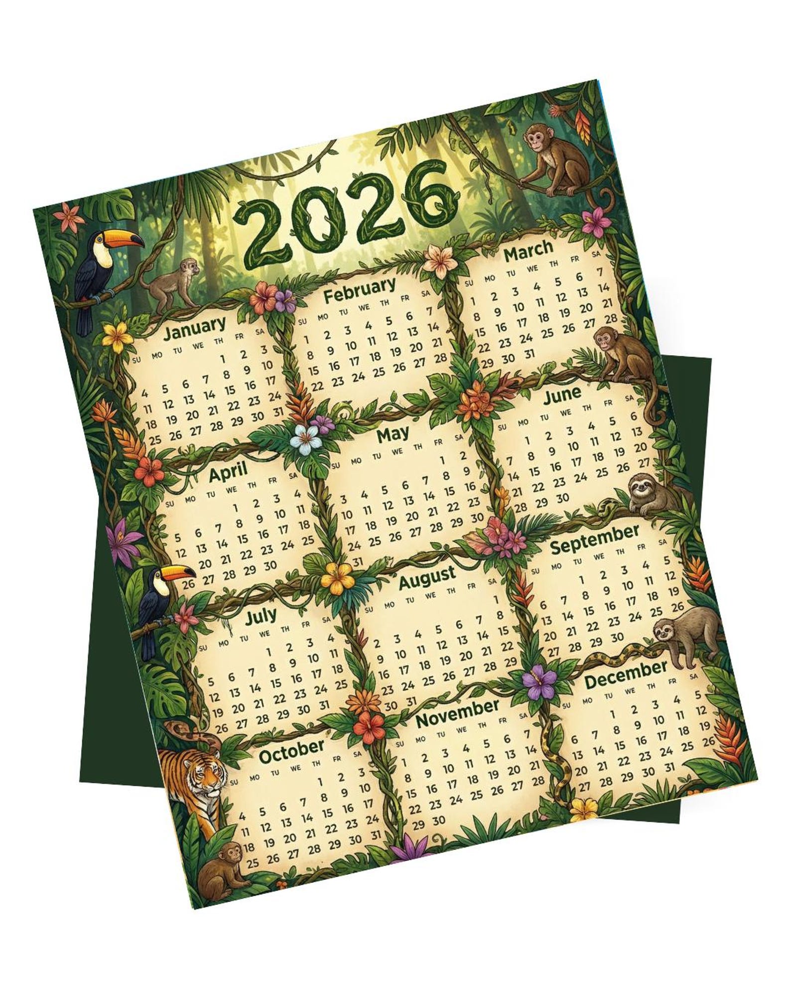 2026 Jungle Theme Calendar Printable | Safari Planner | Digital ...