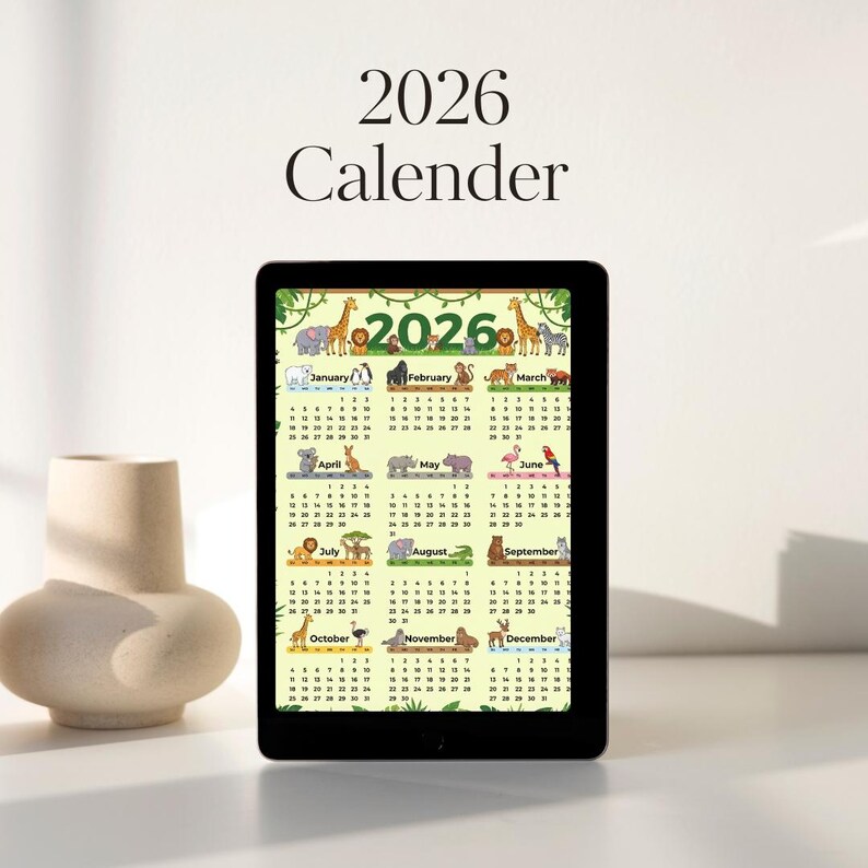 2026 Zoo Animals Calendar | Kids Printable Planner (digital Download ...