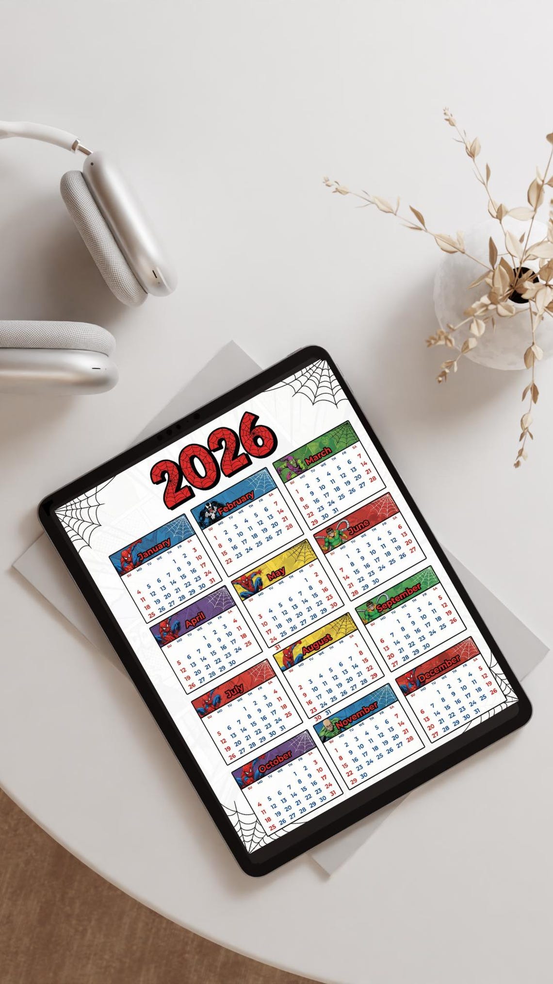 2026 Superhero Theme Calendar Printable | Comic Style Planner | Digital ...