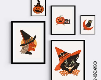 Cute Spooky Vintage Printable Halloween Wall Art Gallery - Elevate Your ...