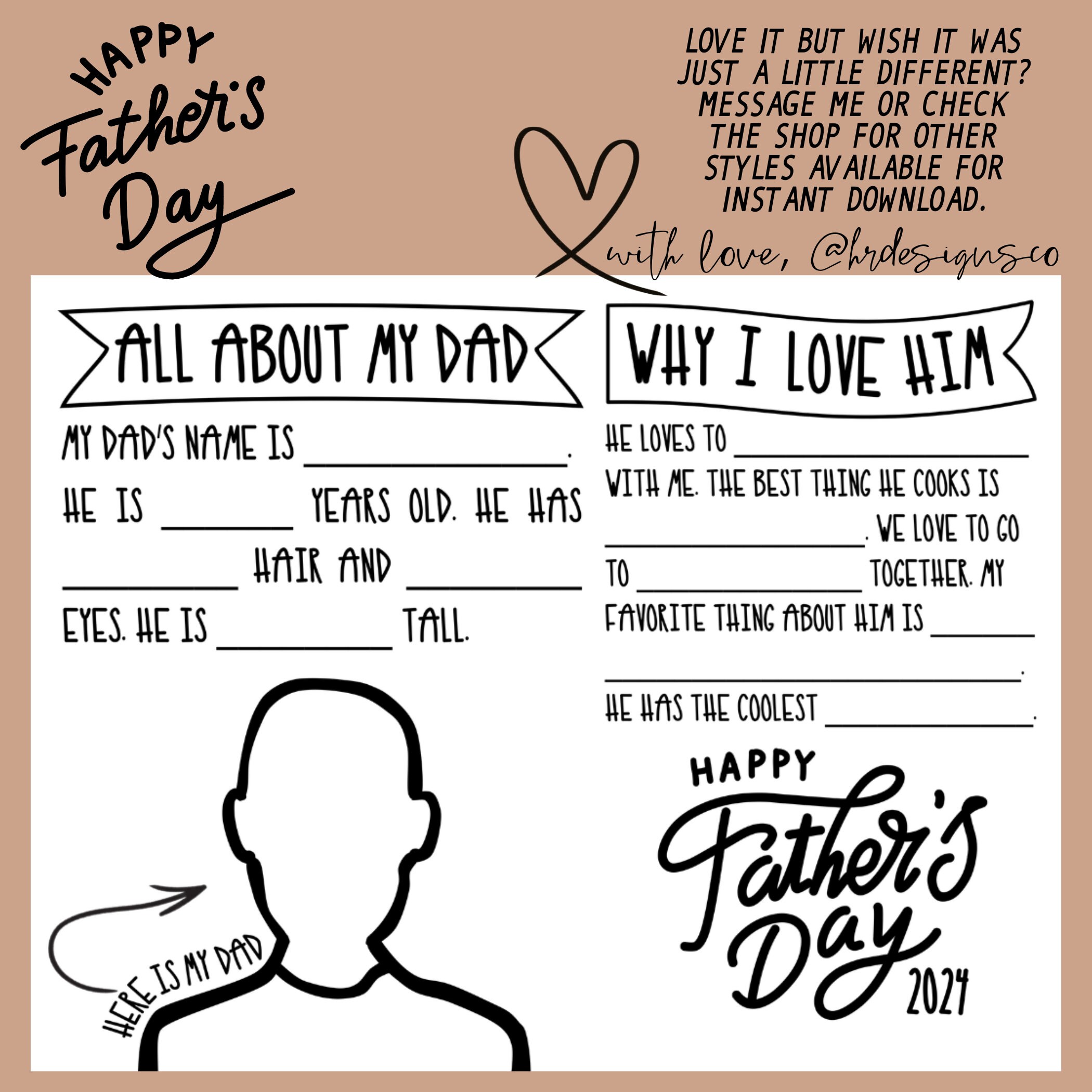 Personalized Father's Day Printable A Message to Dad Fathers Day Gift ...