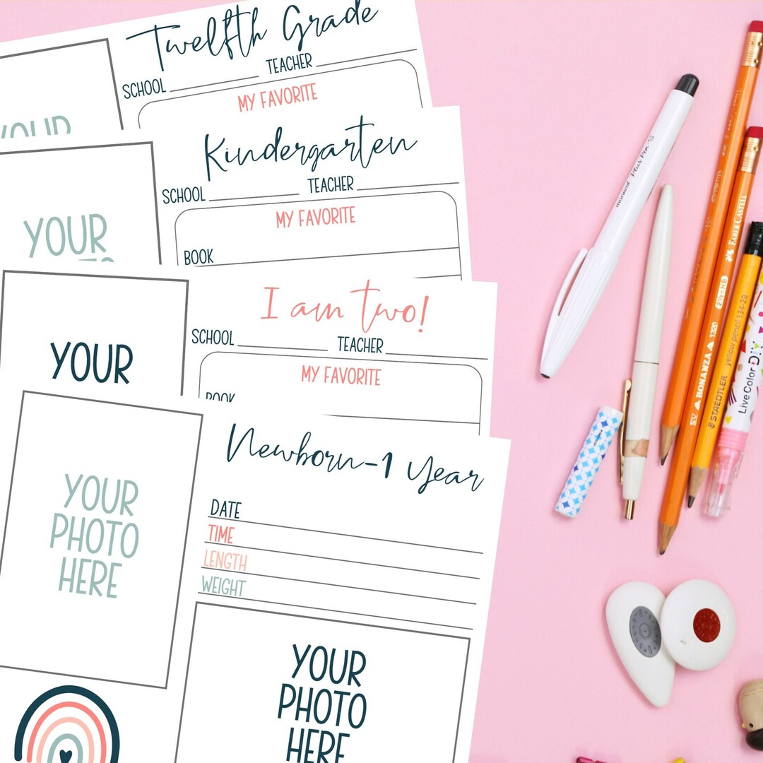 School Memory Box Printable NB 12th Grade Boho Colors Baby Memory Box ...