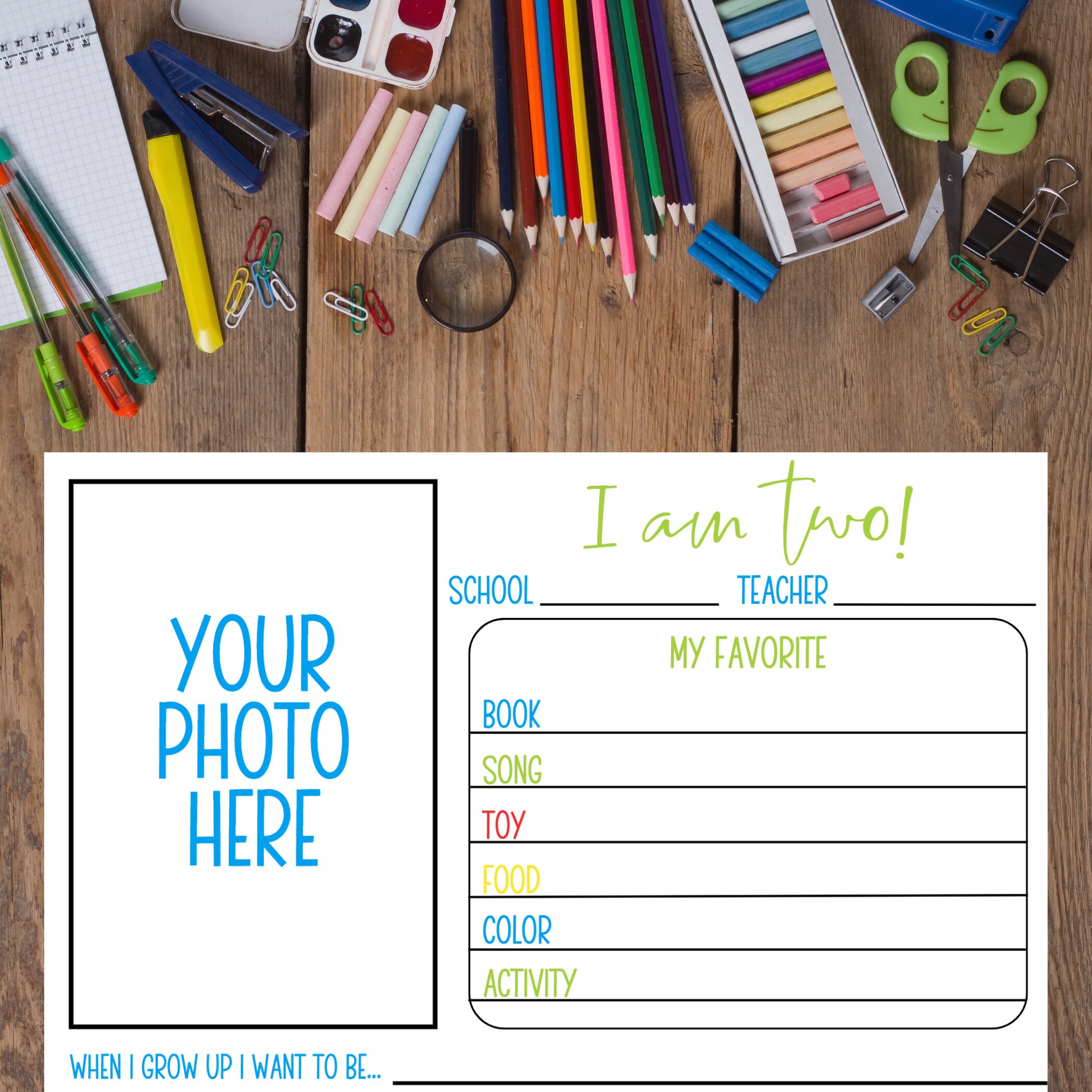 School Memory Box Printable NB - 12th Grade | Primary Colors Script ...