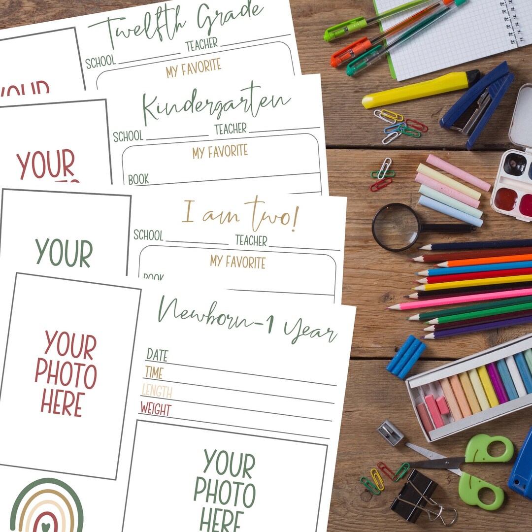 School Memory Box Printable NB - 12th Grade | Boho Earthy Colors | Baby ...