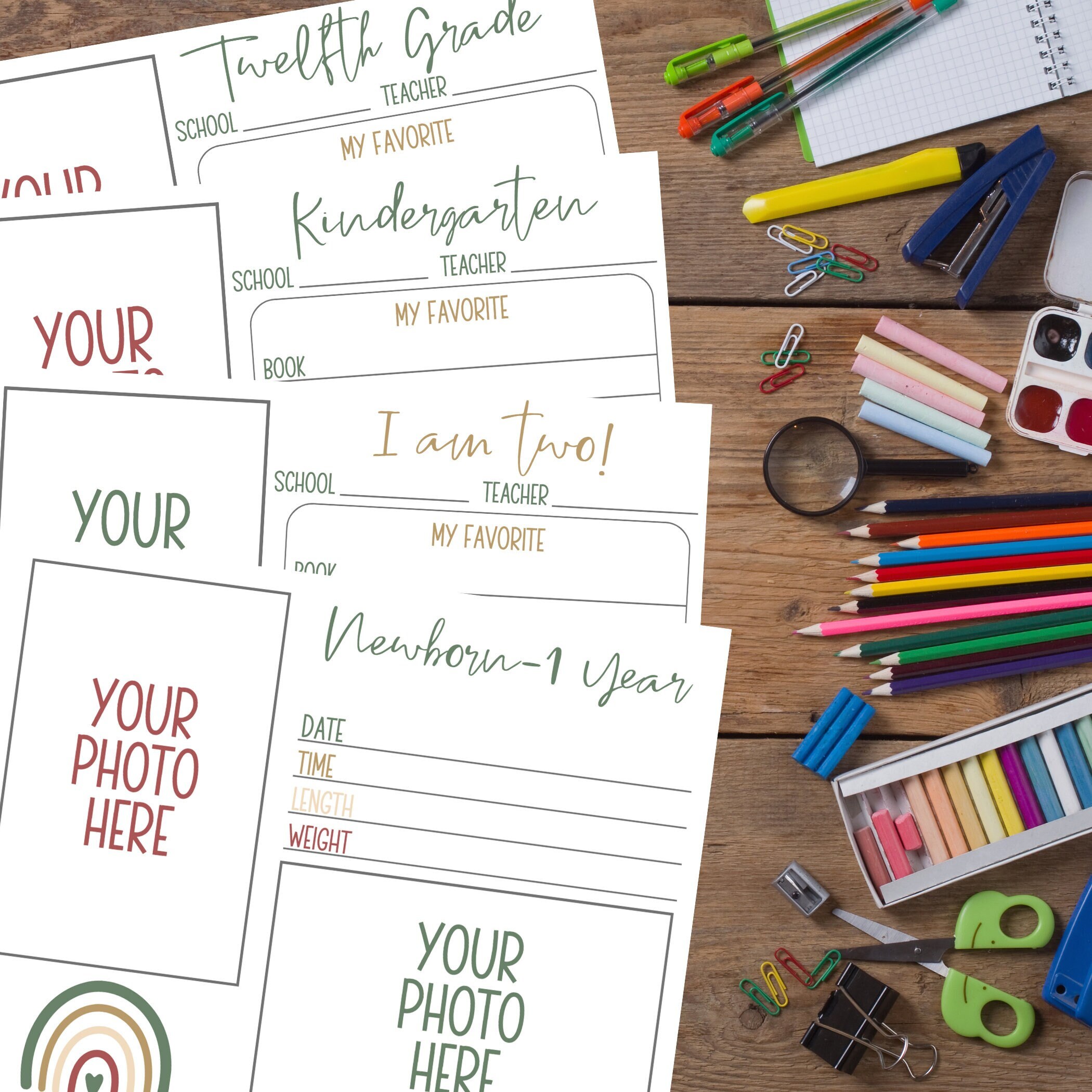 School Memory Box Printable NB - 12th Grade | Boho Earthy Colors | Baby ...