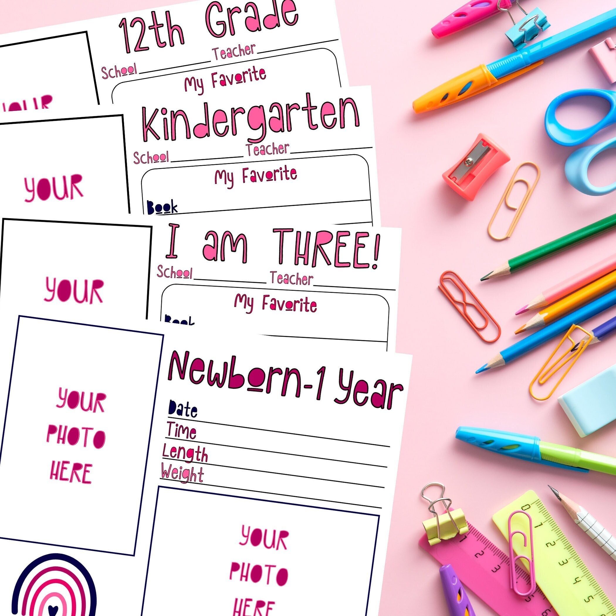 School Memory Box Printable NB - 12th Grade | Berry Pinks | Baby Memory ...