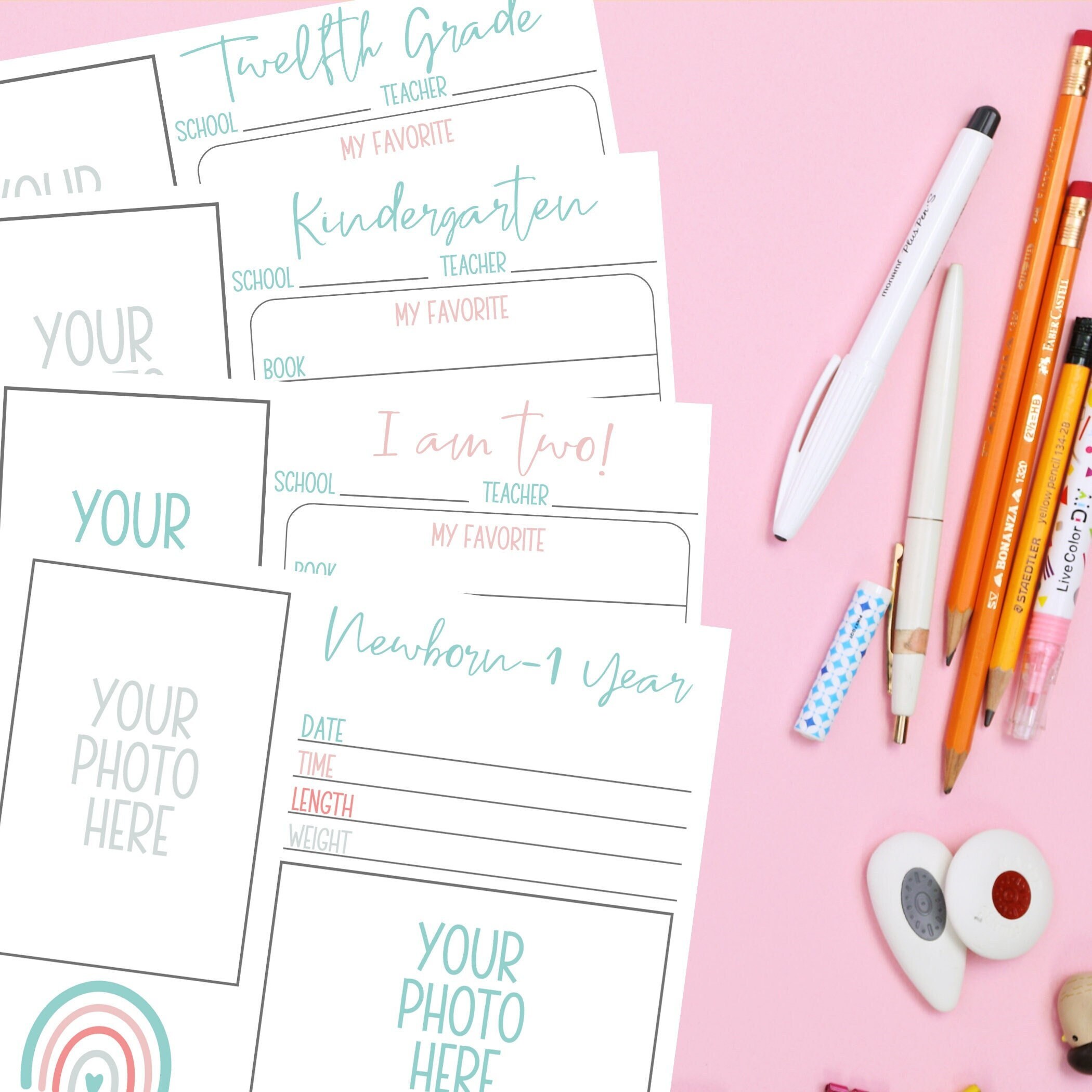 School Memory Box Printable NB 12th Grade Mermaid Pastel Colors Baby ...