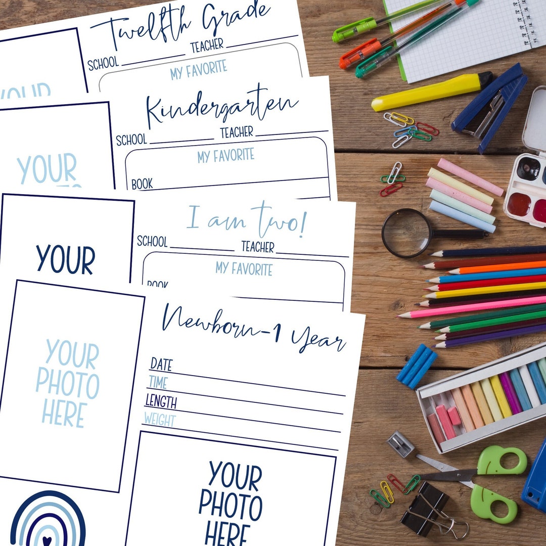 School Memory Box Printable NB 12th Grade Shades of Blue Baby Memory ...