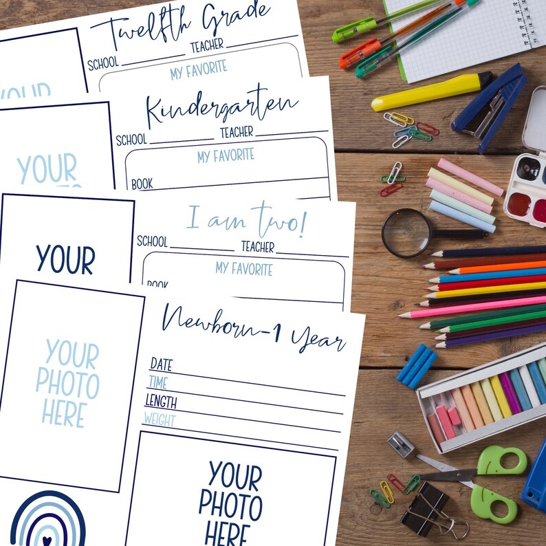 School Memory Box Printable NB 12th Grade Shades of Blue Baby Memory ...