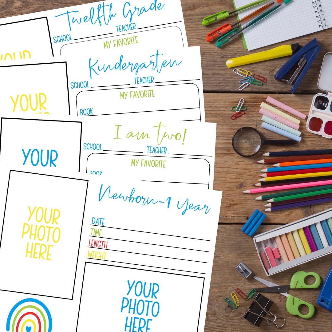 School Memory Box Printable NB - 12th Grade | Primary Colors Script ...