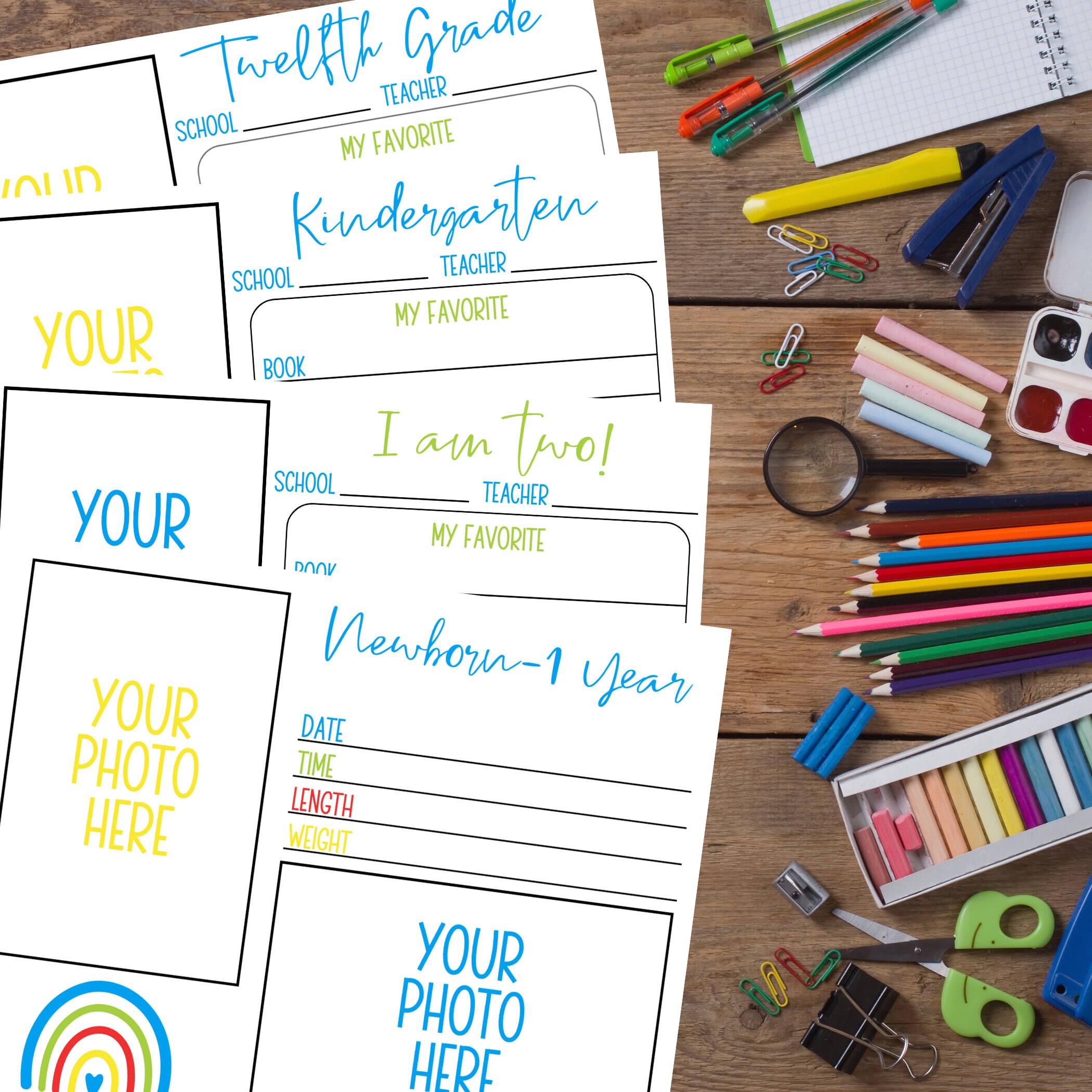 School Memory Box Printable NB - 12th Grade | Primary Colors Script ...