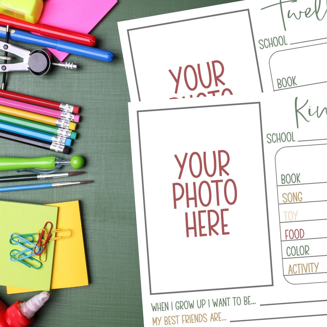 School Memory Box Printable NB - 12th Grade | Boho Earthy Colors | Baby ...