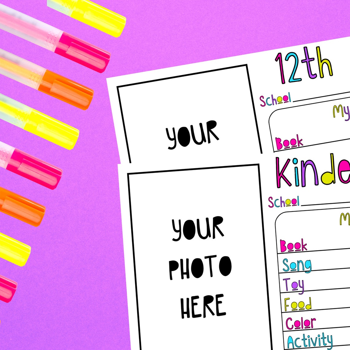 School Memory Box Printable NB - 12th Grade | Bright Colors | Baby ...