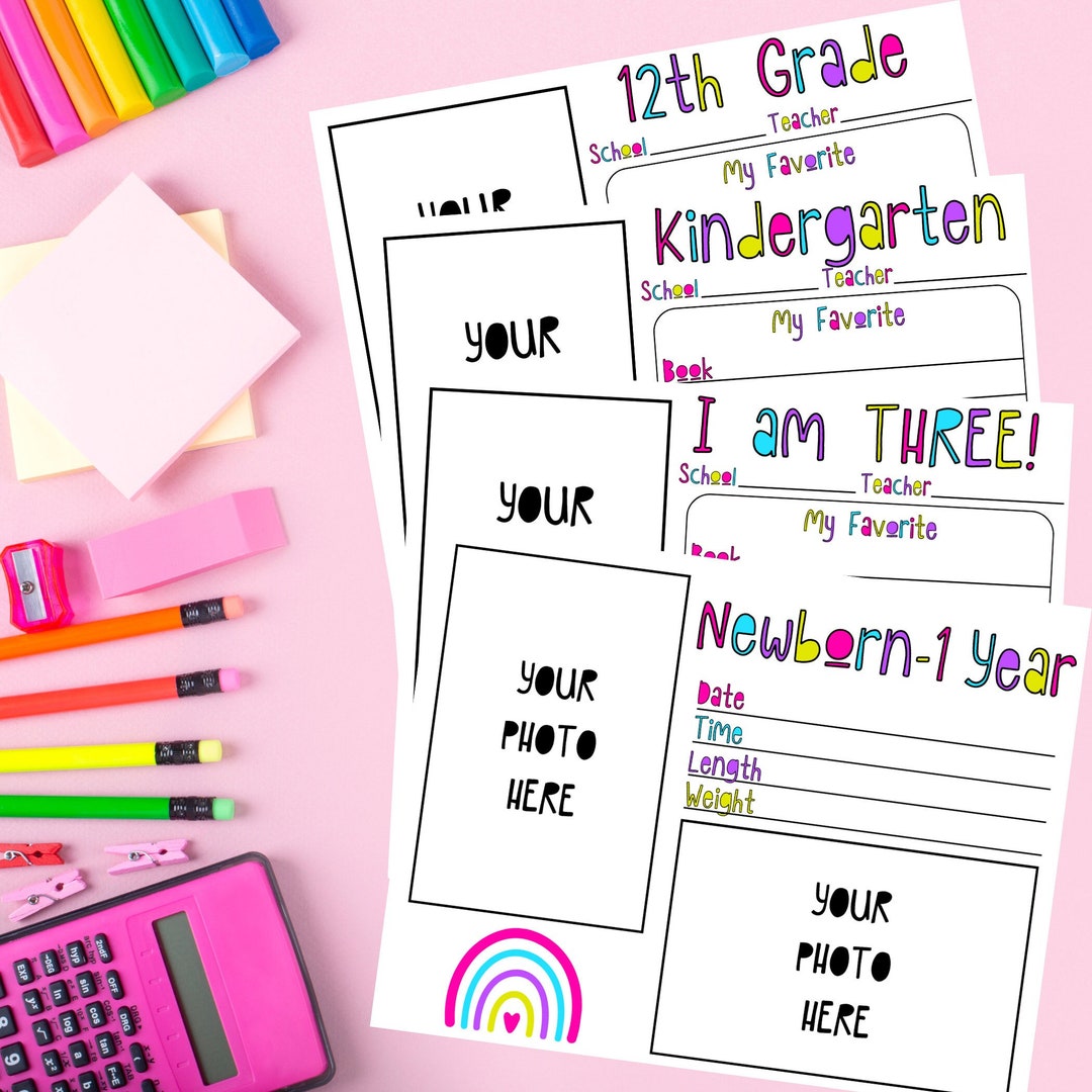 School Memory Box Printable NB - 12th Grade | Bright Colors | Baby ...