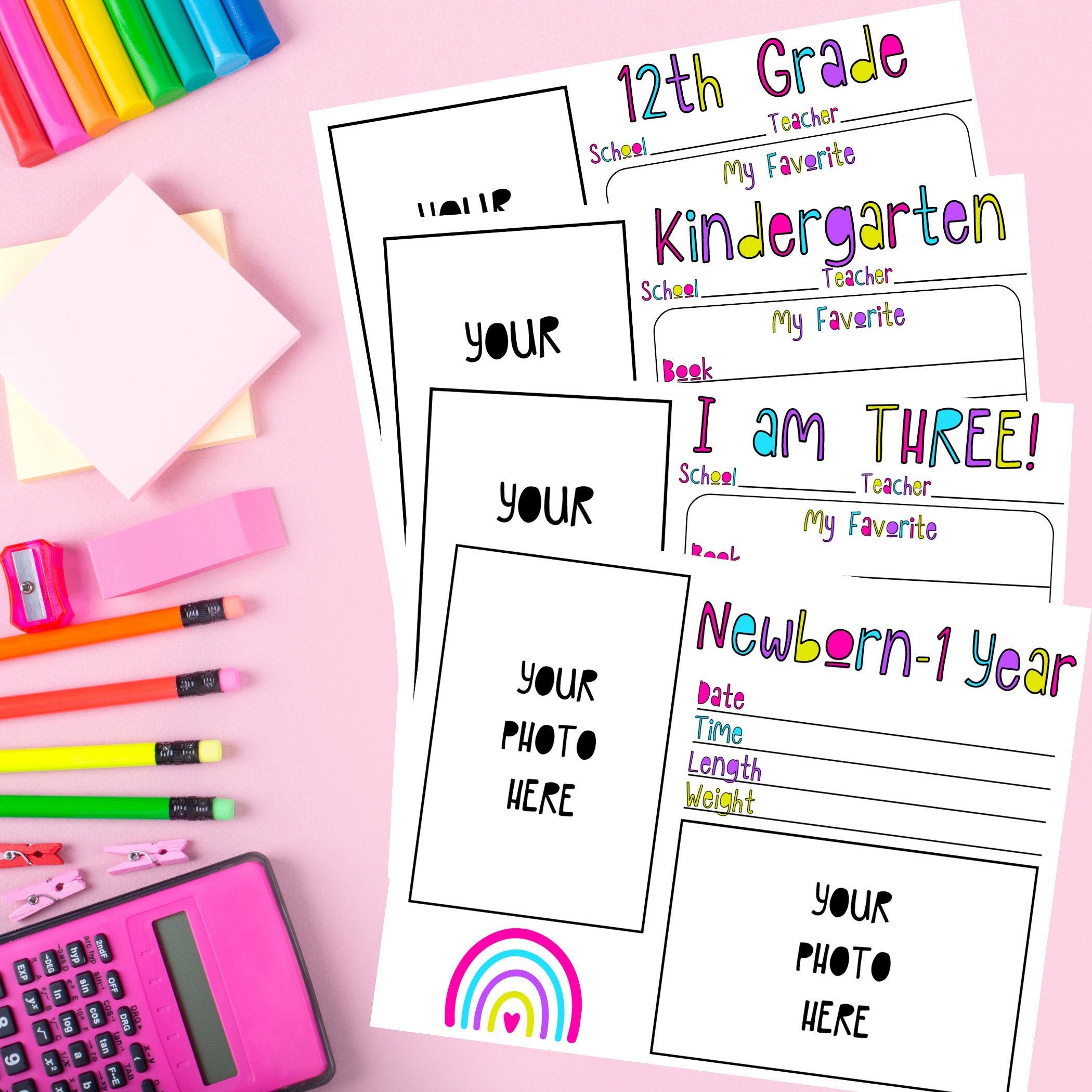 School Memory Box Printable NB - 12th Grade | Bright Colors | Baby ...