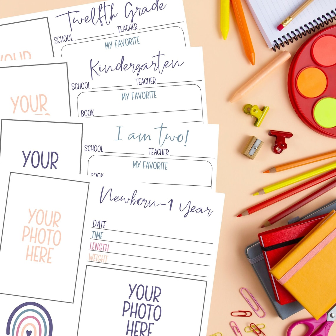 School Memory Box Printable NB - 12th Grade | Dusty Pastel Colors ...