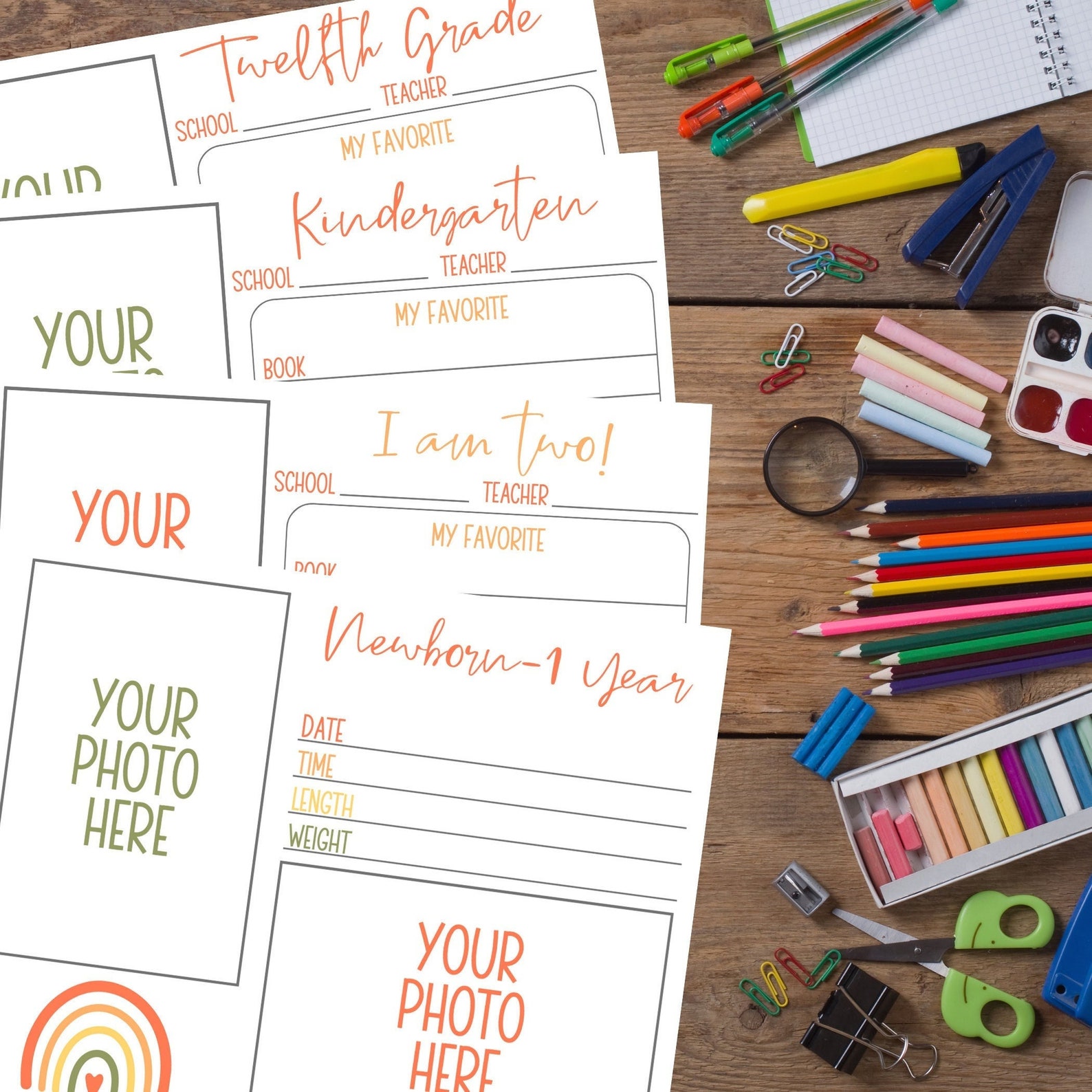 School Memory Box Printable NB - 12th Grade | Dusty Citrus Colored ...