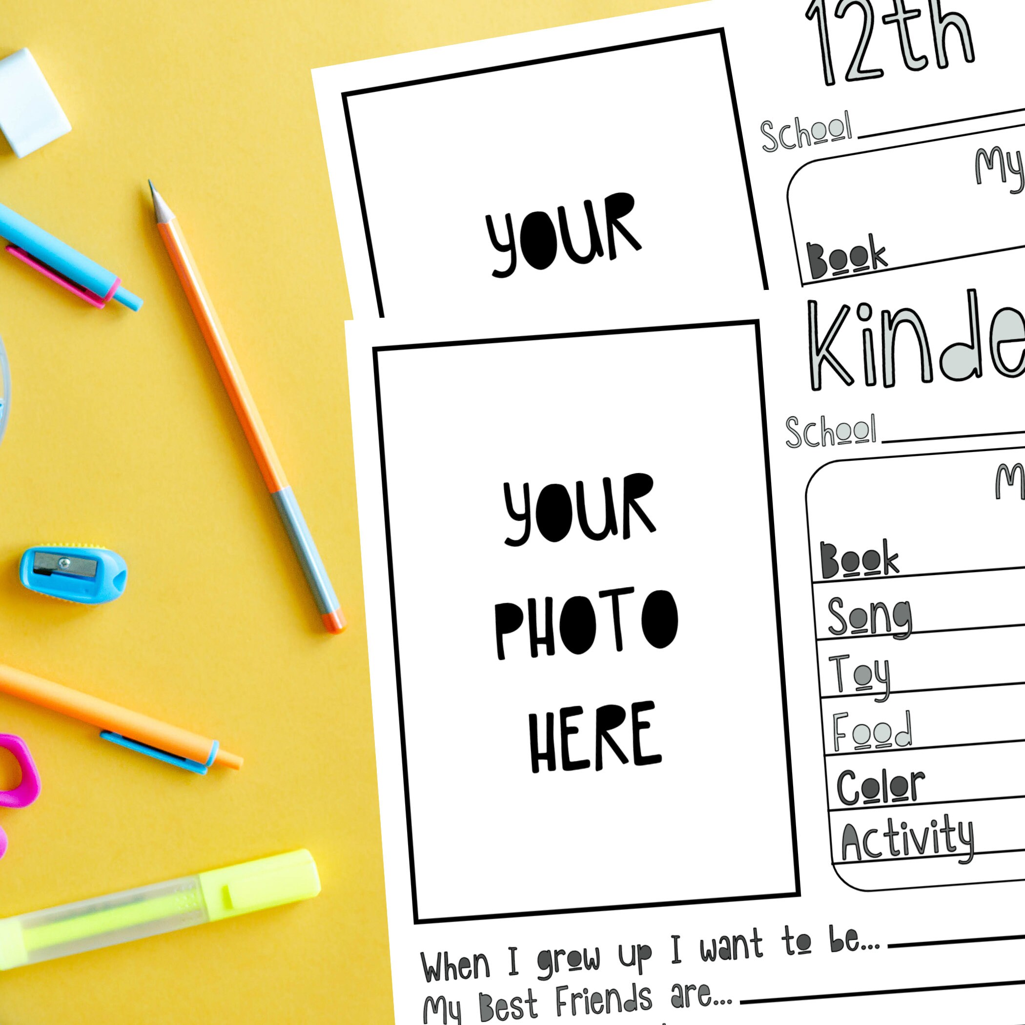 School Memory Box Printable NB - 12th Grade | Black & Grey Colors ...