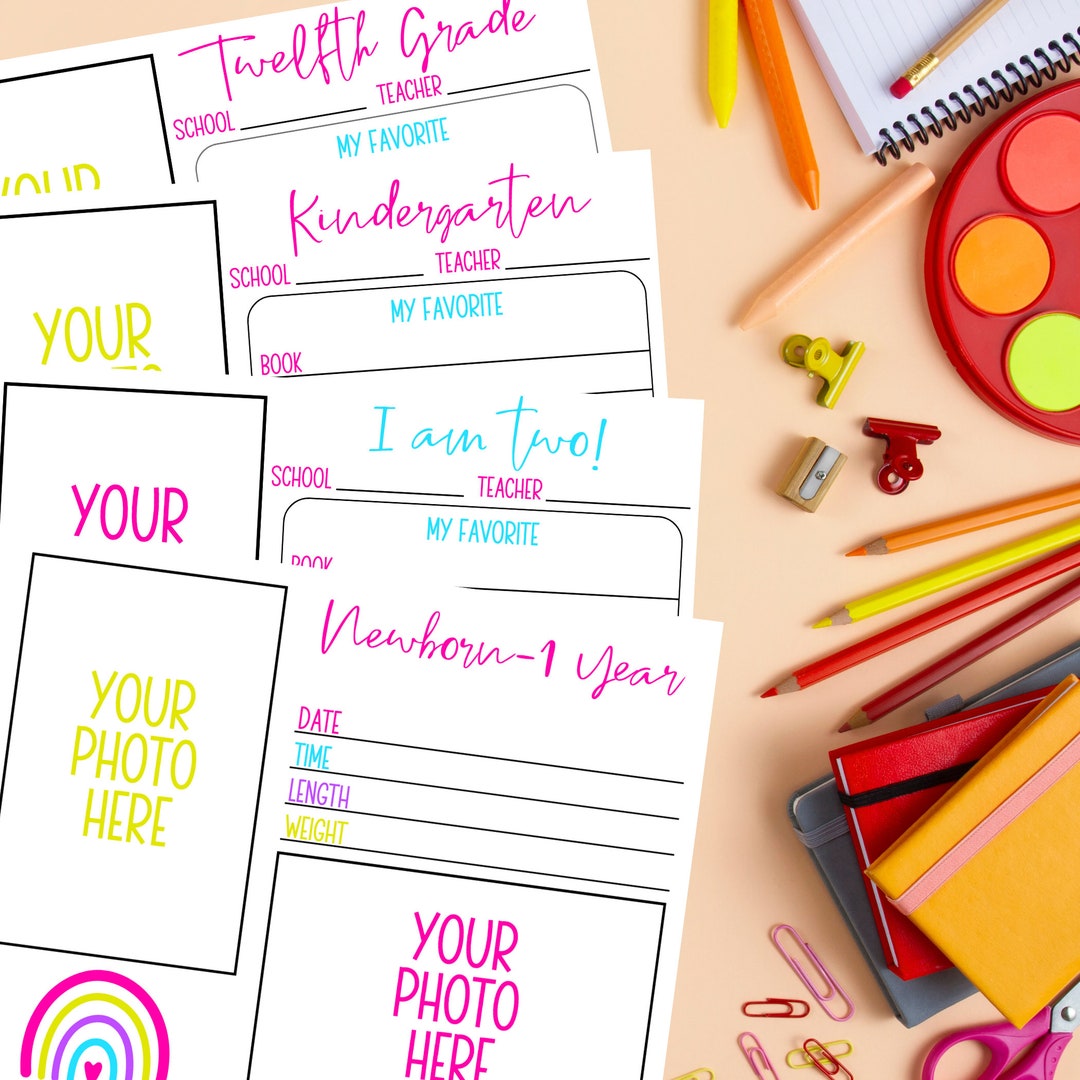 School Memory Box Printable NB - 12th Grade | Bright Colors Script ...