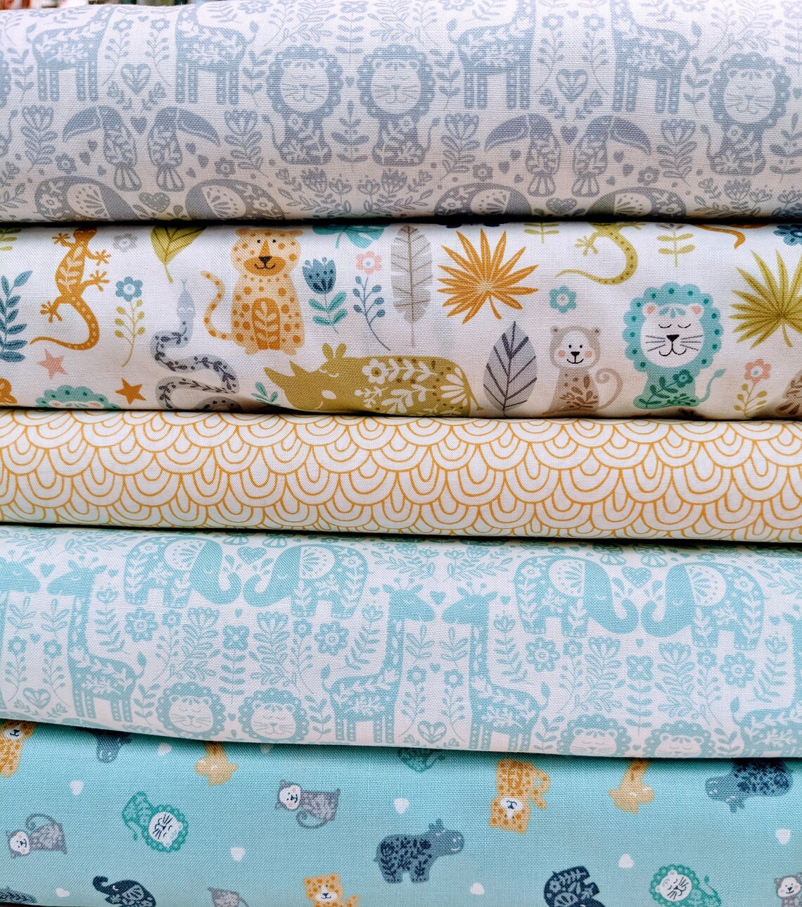 Baby Safari Scatter Animals on Teal by Makower Gender - Etsy