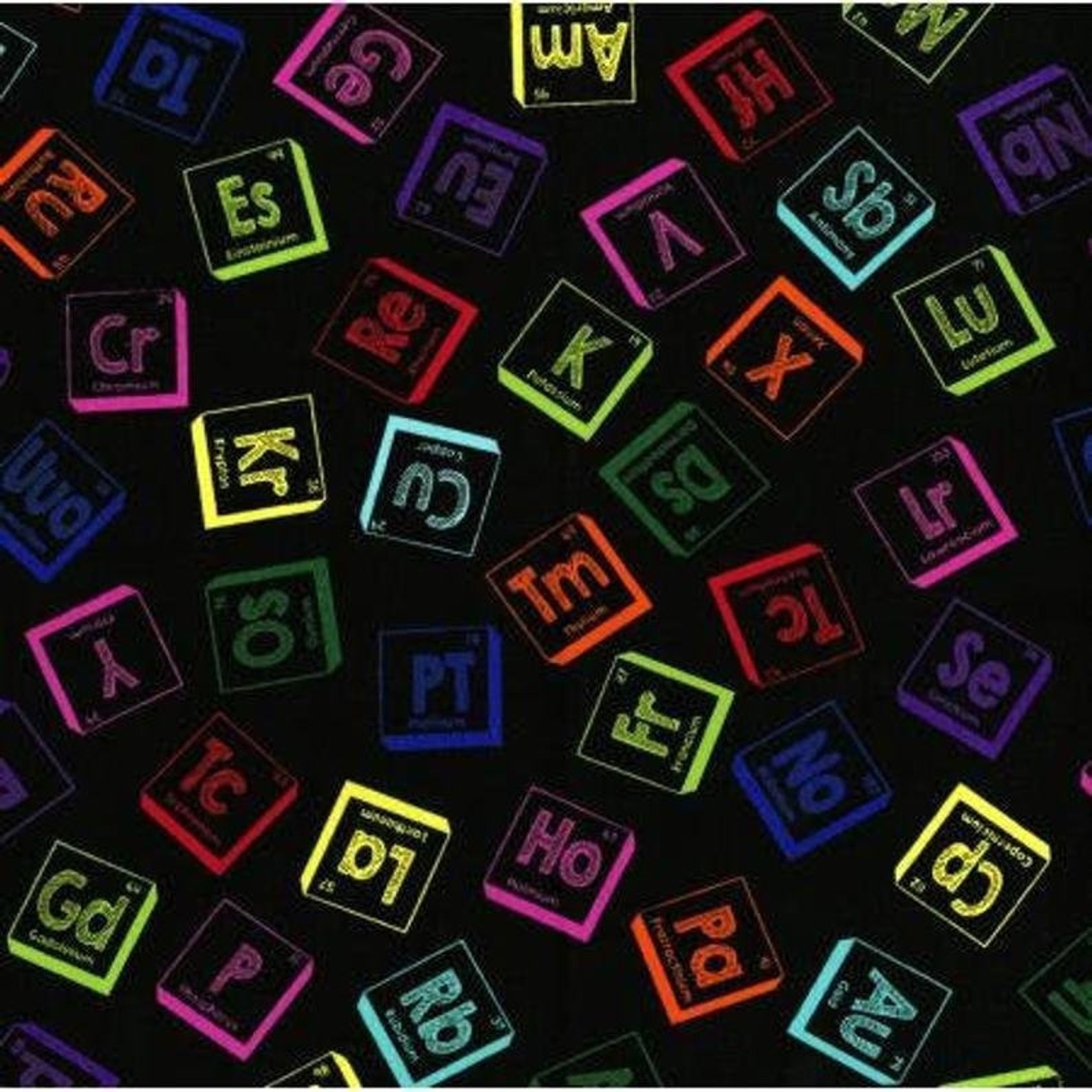 Chemistry Elements Fabrics Periodic Element on Black Science Fabric ...