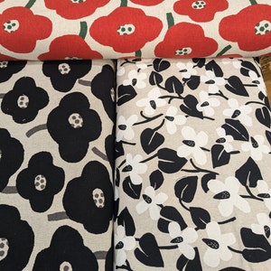 Poppy Black Cotton/flax. Robert Kaufman Printed Flax Cotton Blend - Etsy