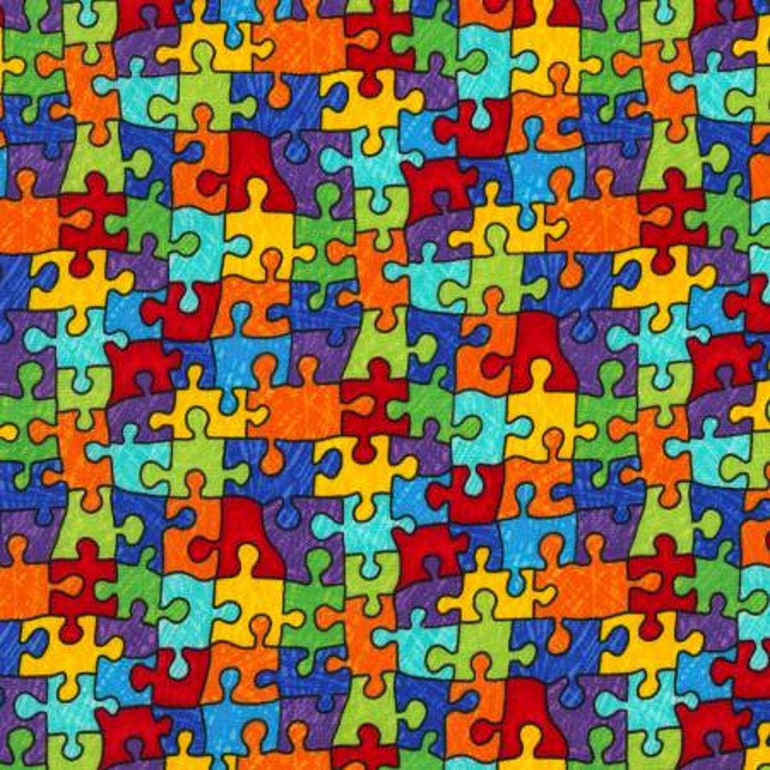 Bright Puzzle Pieces Autism Awareness Fabric - Etsy