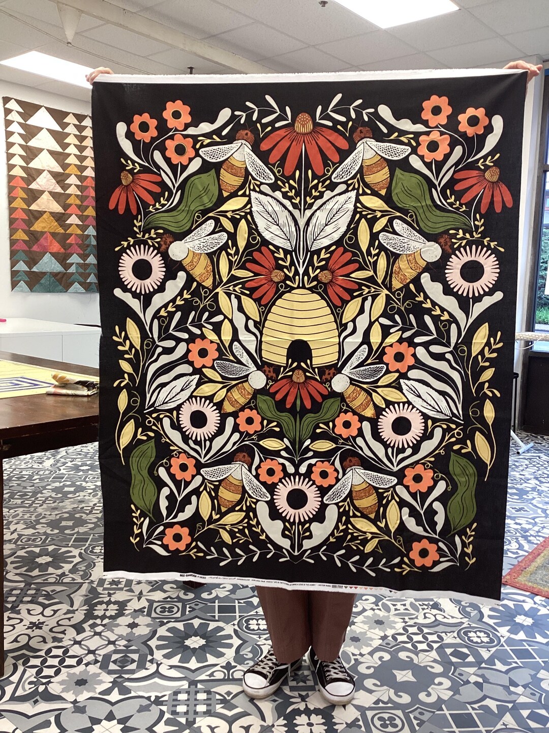 Bee Garden Panel Metallic Black by Gingiber 36" X 44" - Etsy