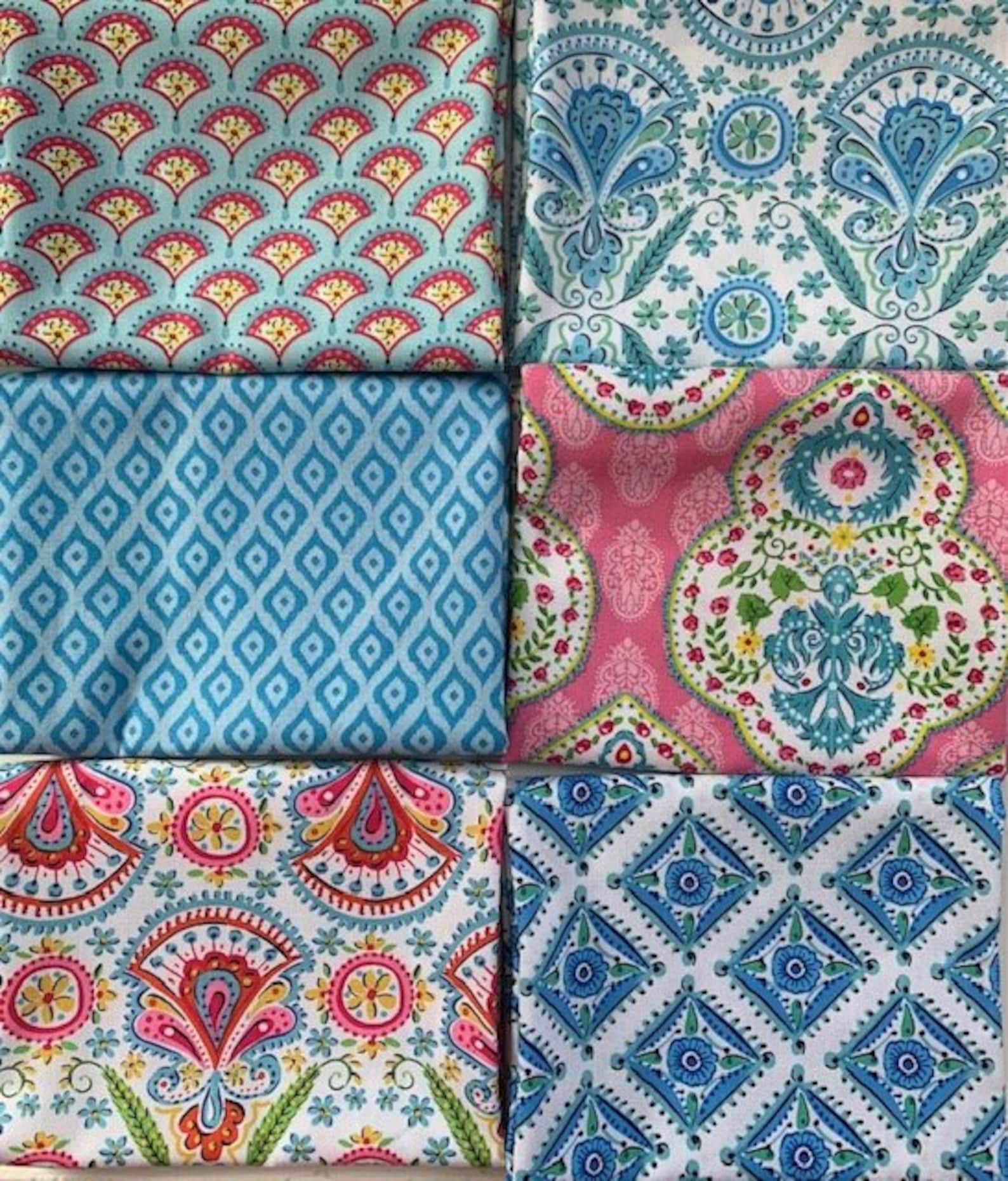 Tuli Fabric Blue Stylized Floral by Ellen Crimi-trent | Etsy