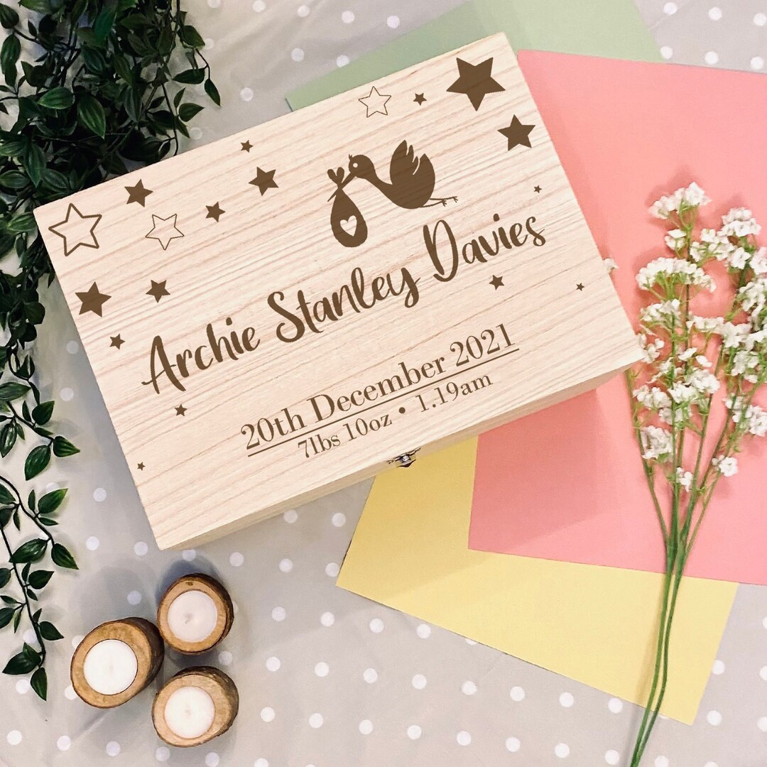 Personalised Baby Memento Box - Laser Engraved Wooden Memory Box for ...