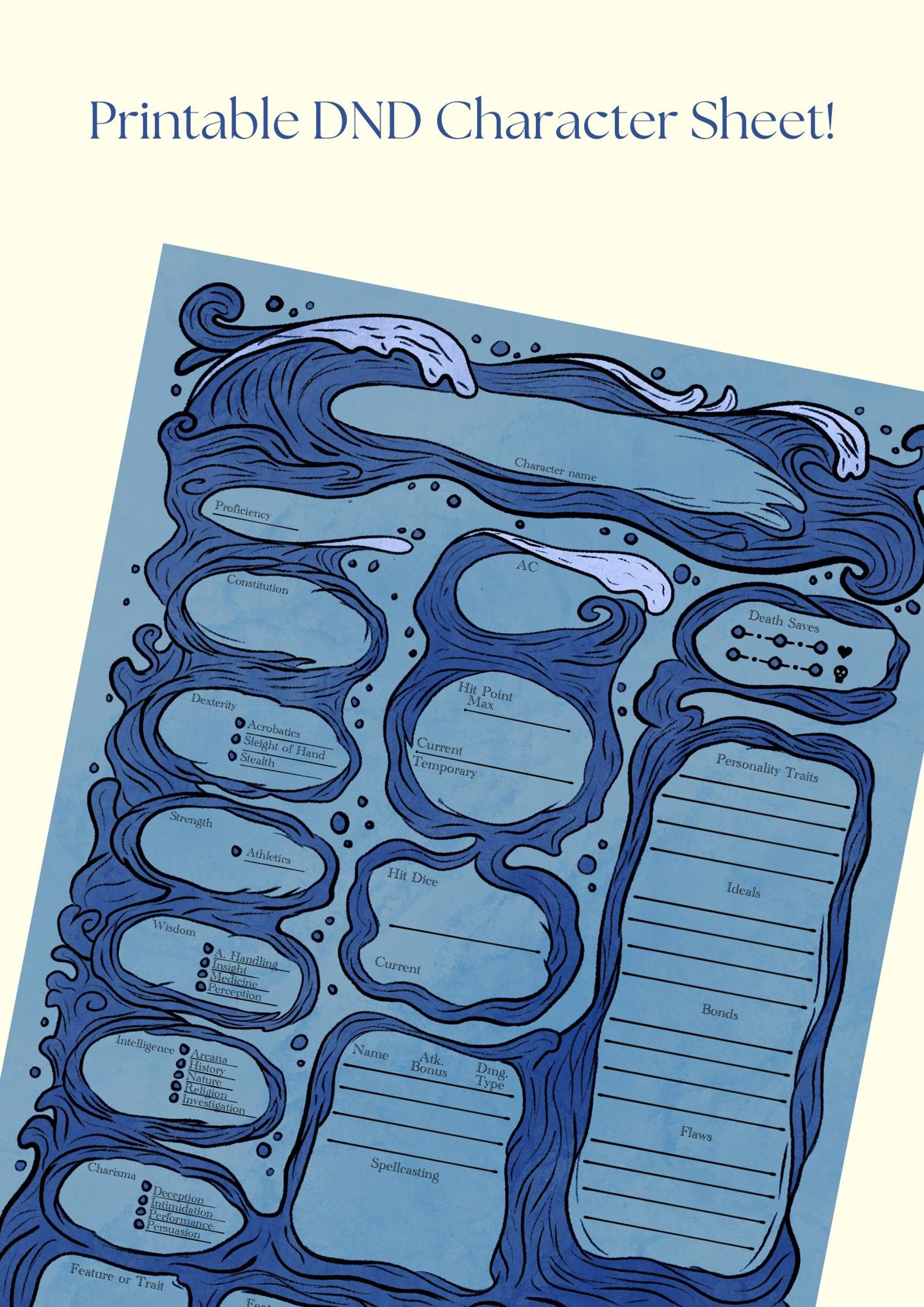 Printable Dnd Character Sheet, Ocean, Sea, Water, Tempest, Elemental ...