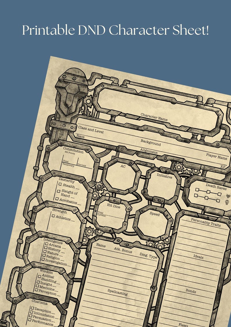 Printable Dnd Character Sheet, Mechanical, Steampunk, Artificer ...