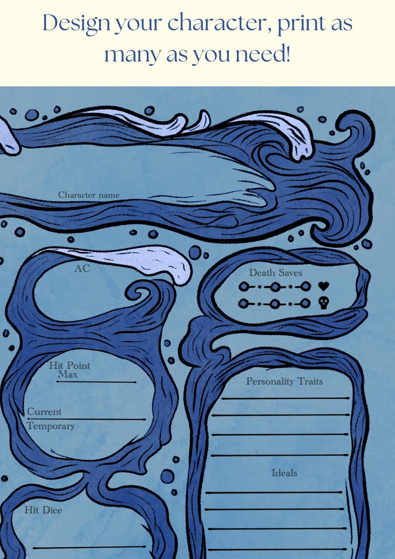 Printable Dnd Character Sheet, Ocean, Sea, Water, Tempest, Elemental ...