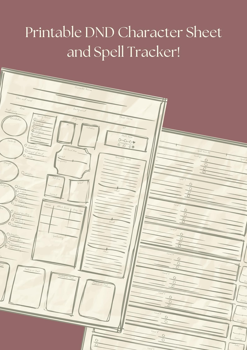 Printable Dnd Character Sheet, Spell Tracker, Hand-drawn, Journal ...