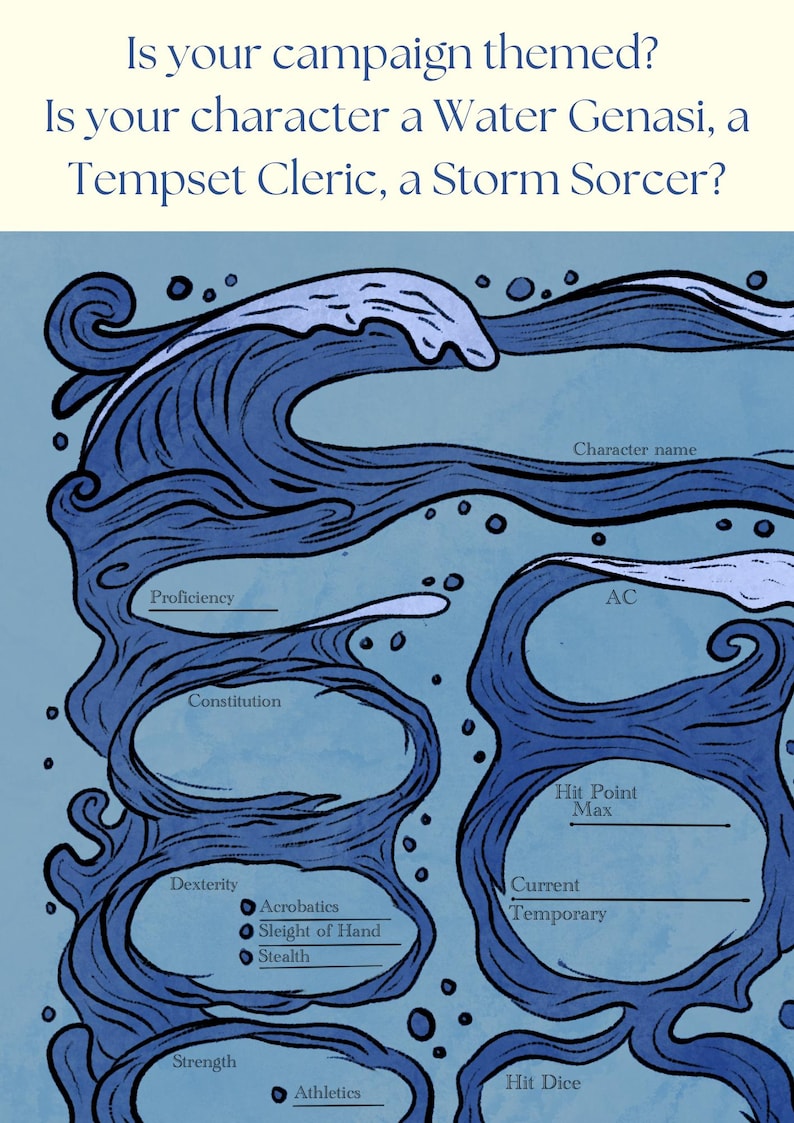 Printable Dnd Character Sheet, Ocean, Sea, Water, Tempest, Elemental ...