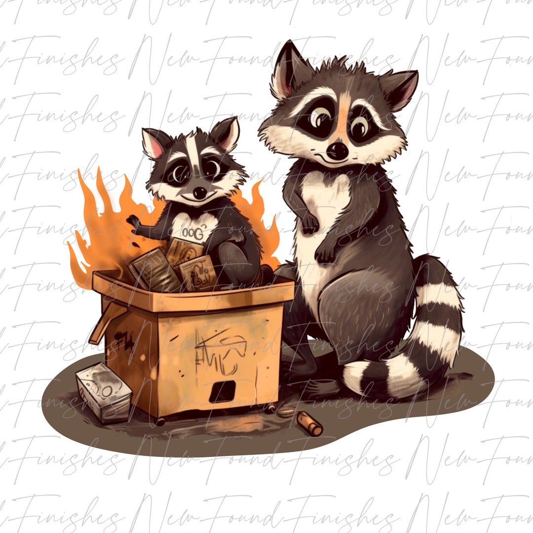 Cute Raccoons in Dumpster Fire Png With Transparent Background, Digital ...