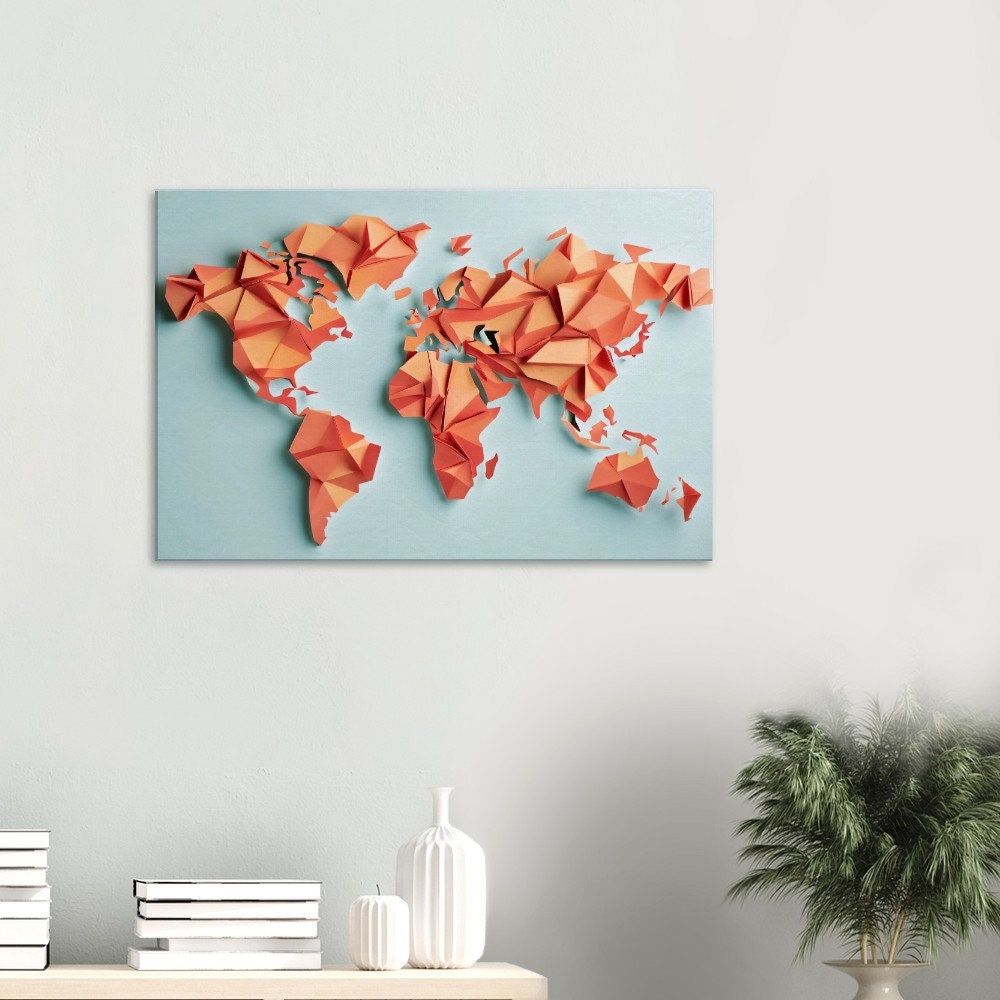 World Map Origami Style, Canvas Print - Etsy
