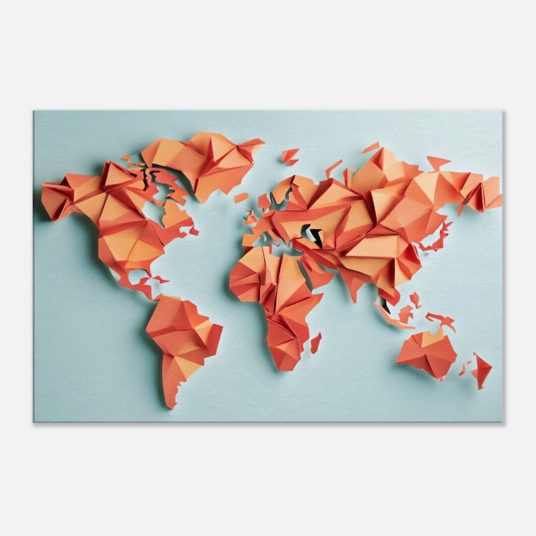World Map Origami Style, Canvas Print - Etsy