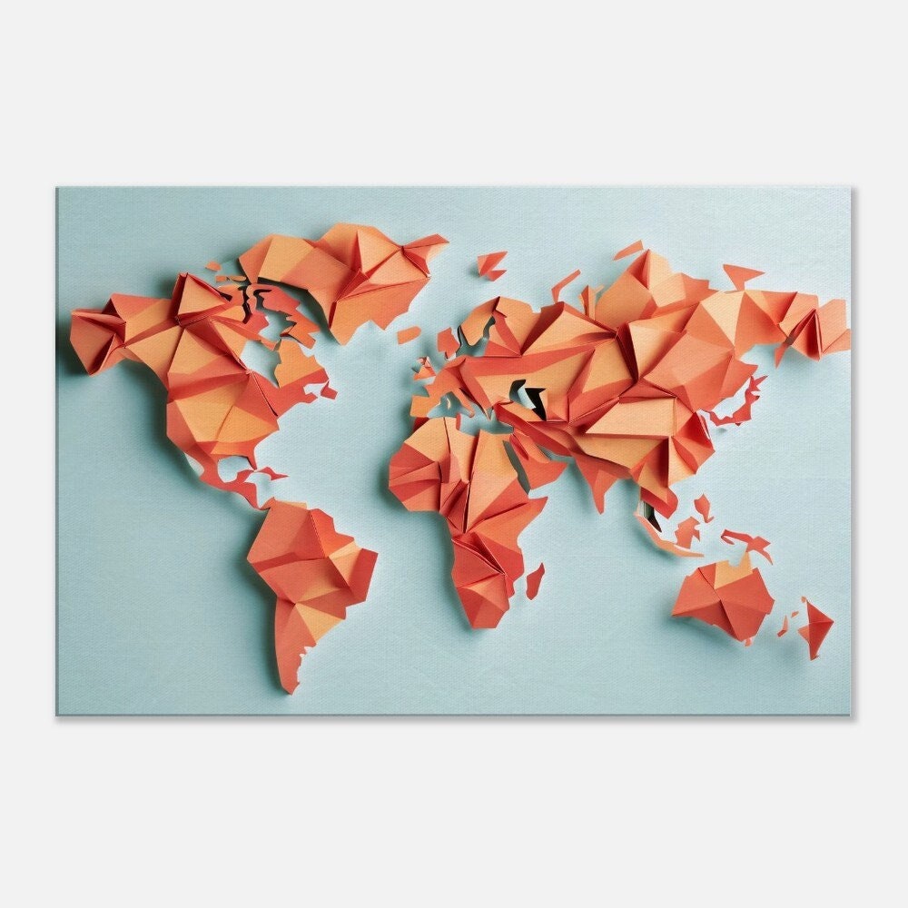 World Map Origami Style, Canvas Print - Etsy