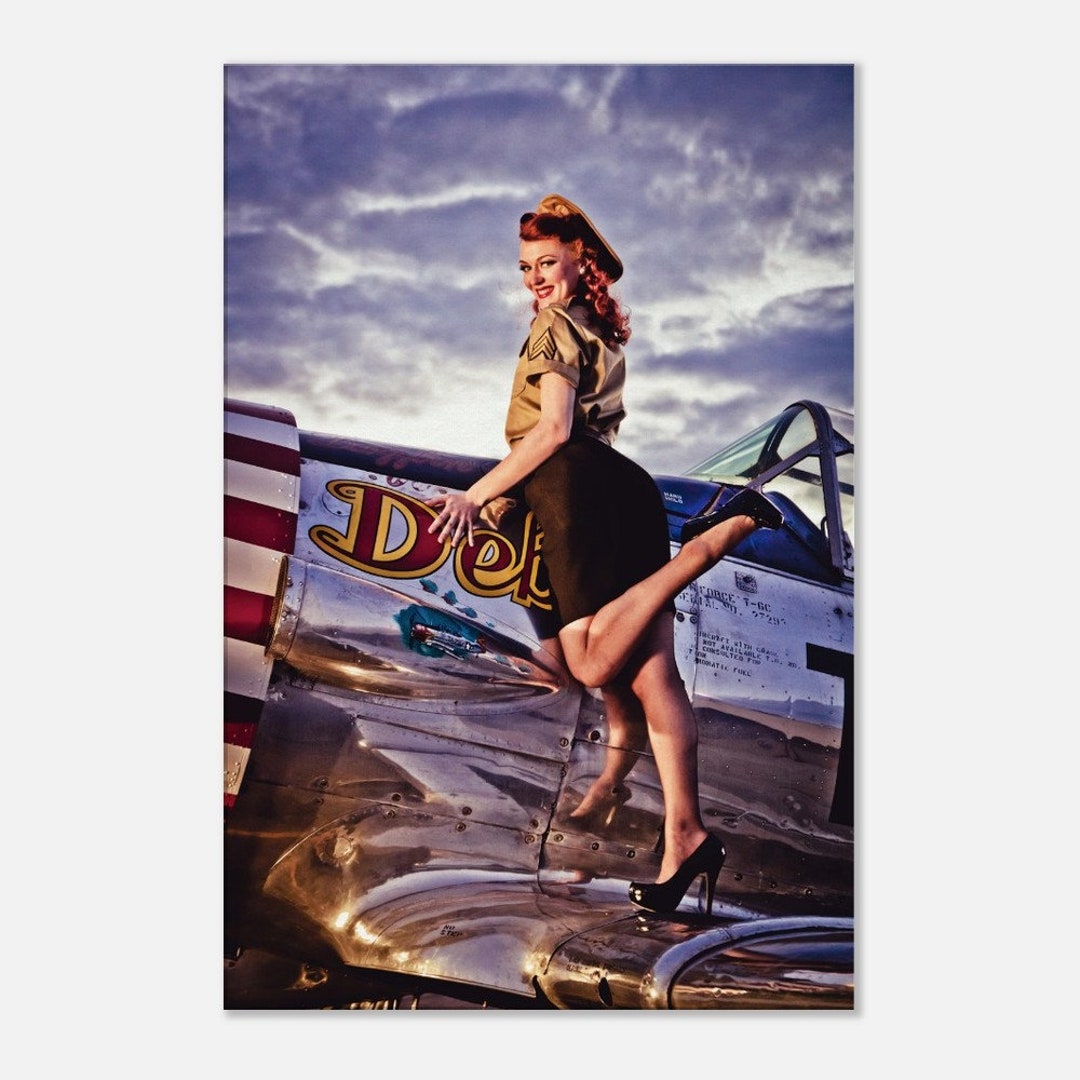 Pinup Girl on Aircraft - Photography, Canvas Print - Etsy